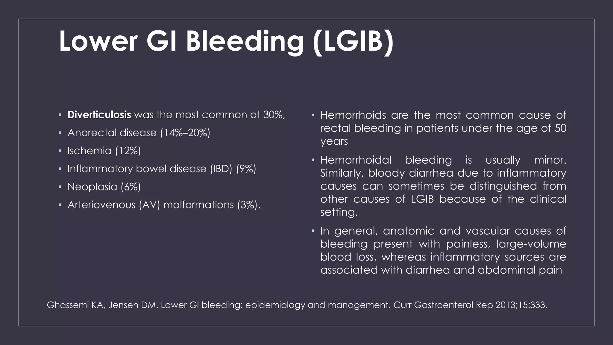 Lower Gastrointestinal Bleeding - General Approach | PDF