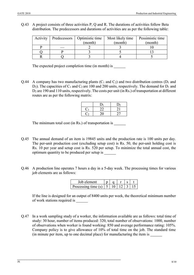 Gate 2016-2018-production-and-industrial-engineering-question-paper-and ...