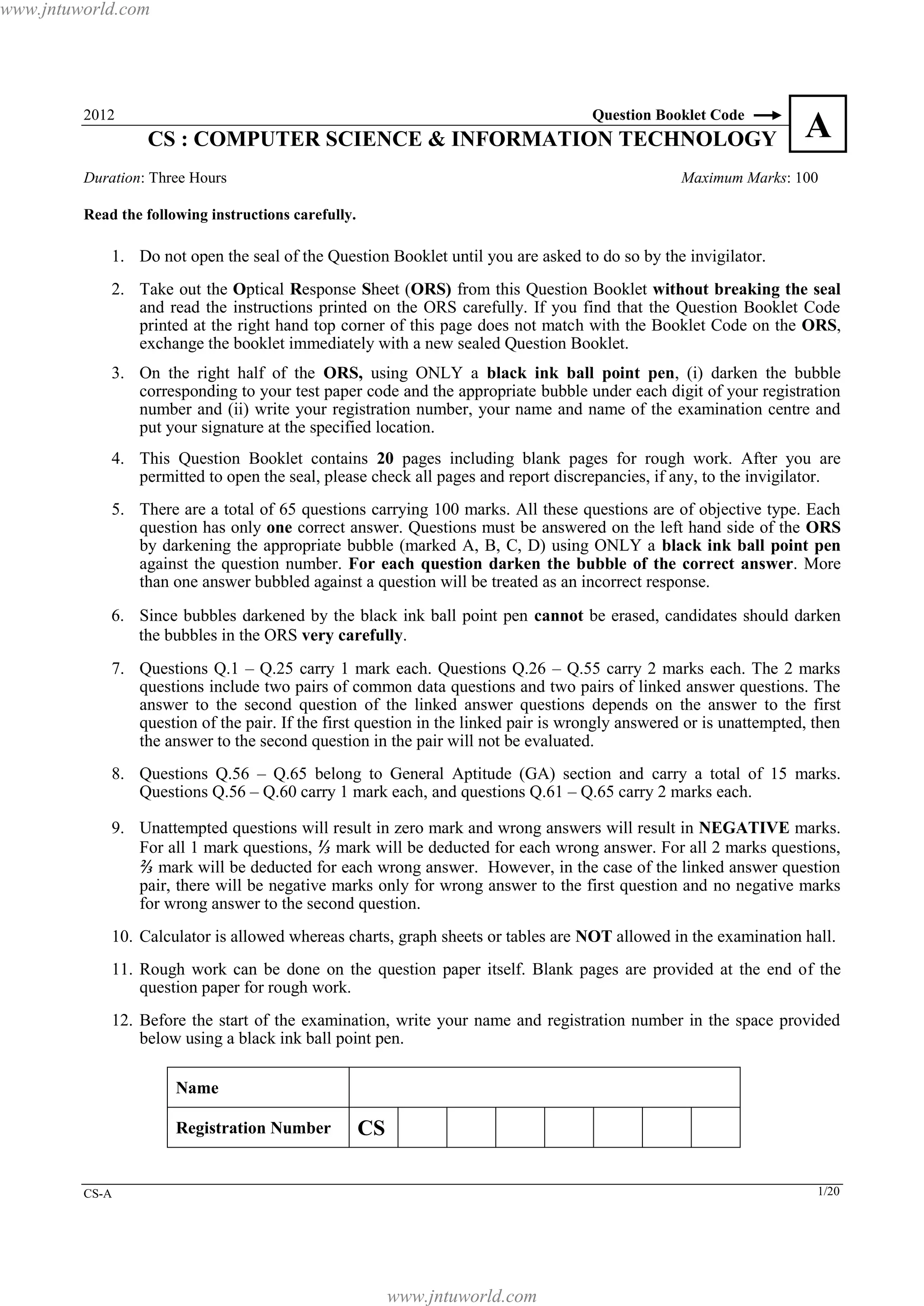 Gate 2012 question paper | PDF