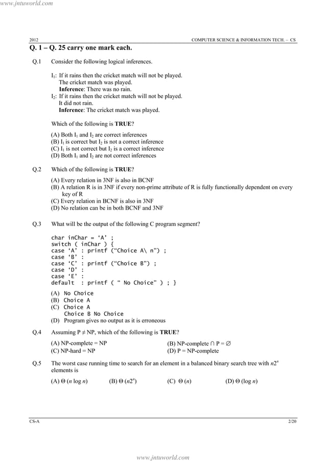 Gate 2012 question paper | PDF