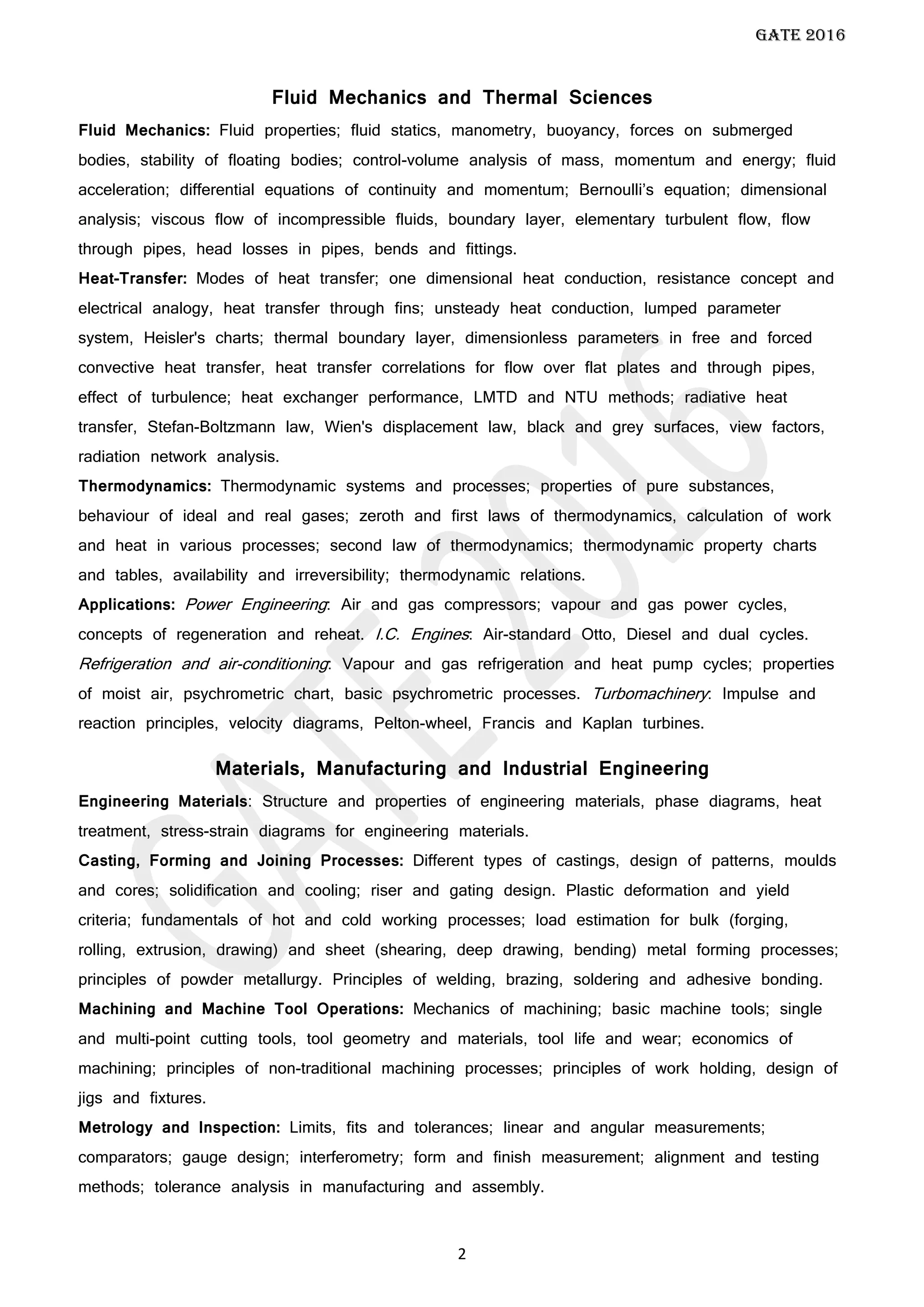 GATE 2016 syllabus for mechanical engineering | PDF