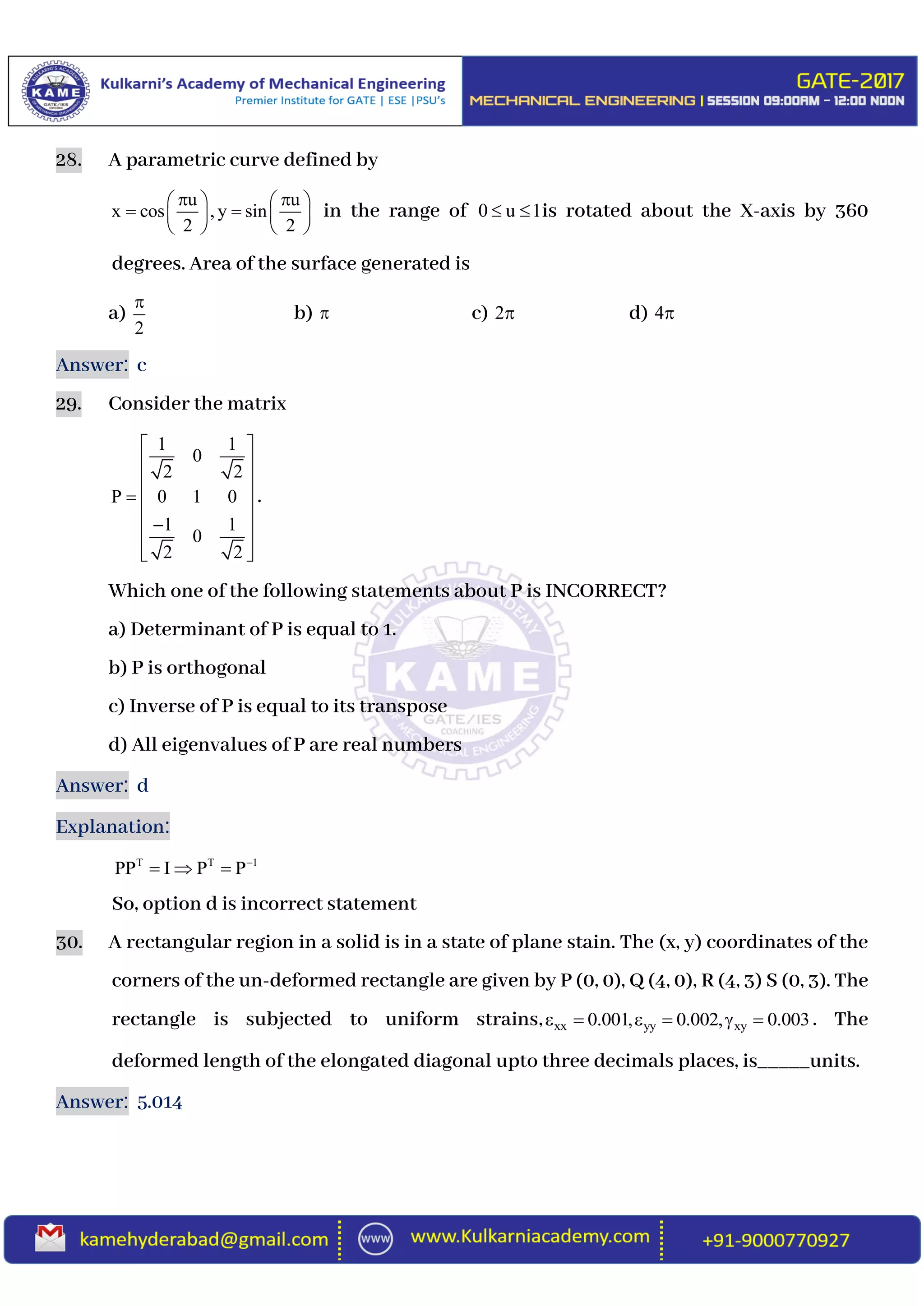 Gate 2017 me 1 solutions with explanations | PDF