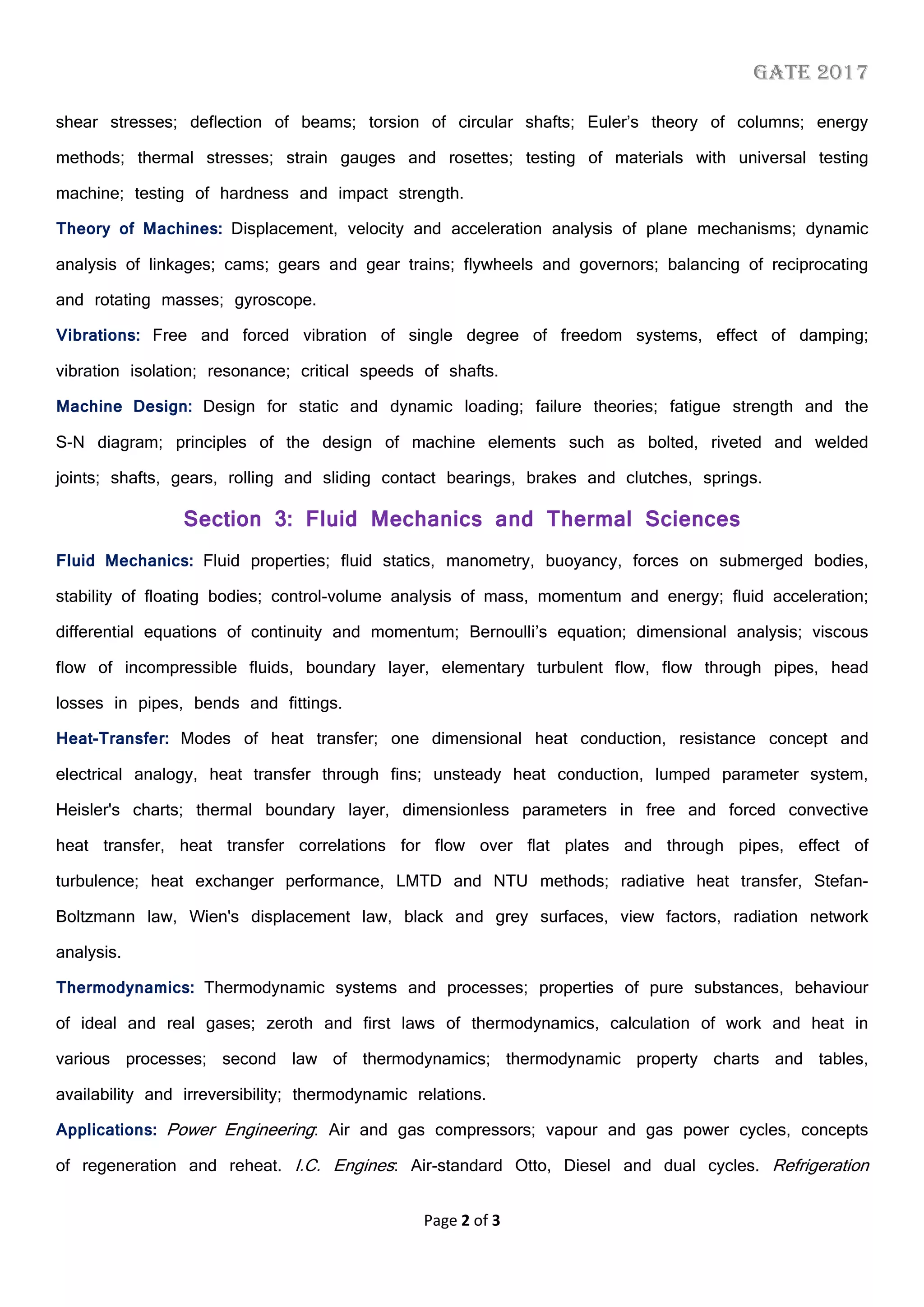 Gate 2017 mechanical engineering syllabus | PDF