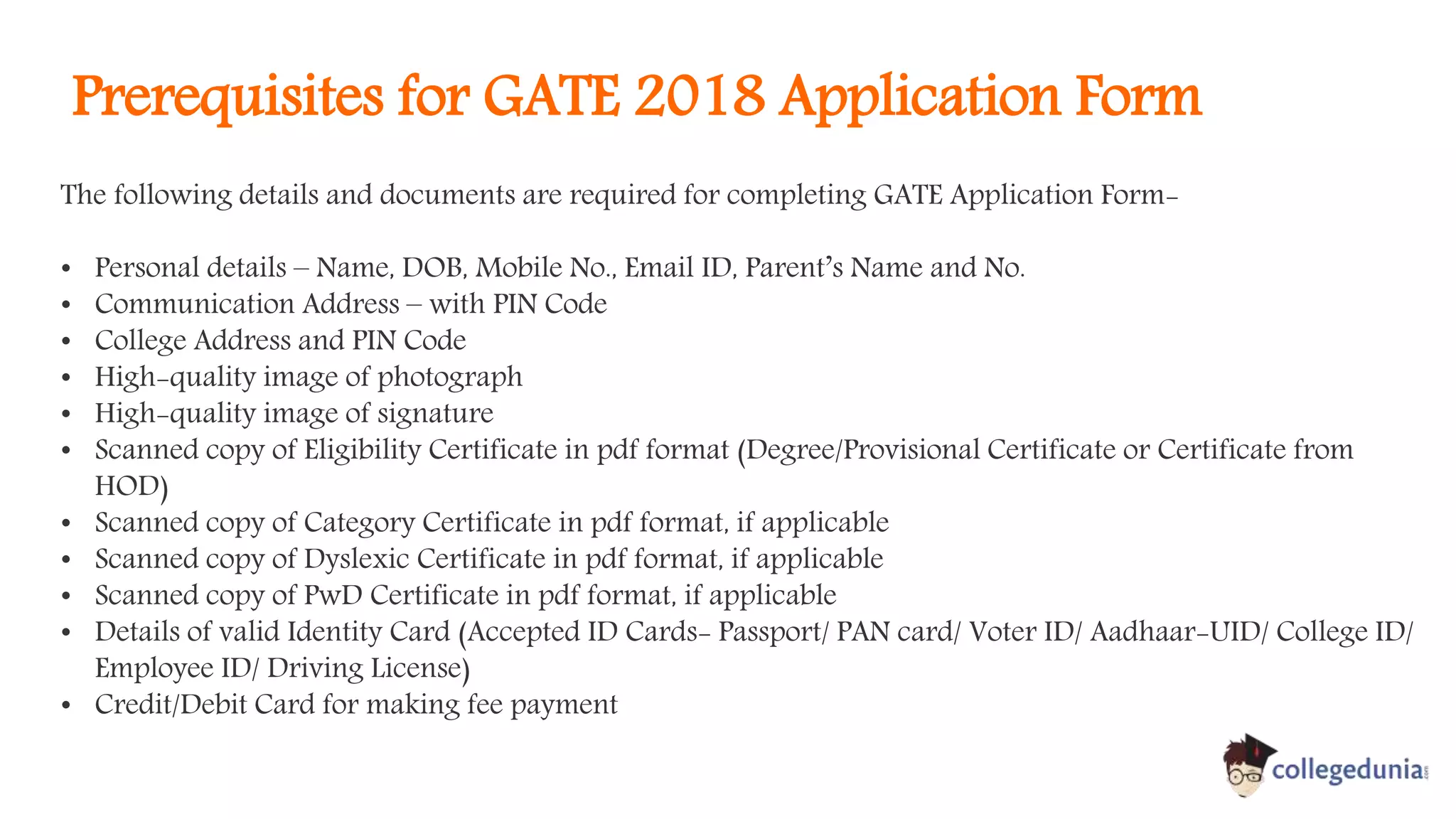 Gate application form 2018 | PPTX | Educational Assessment | Education