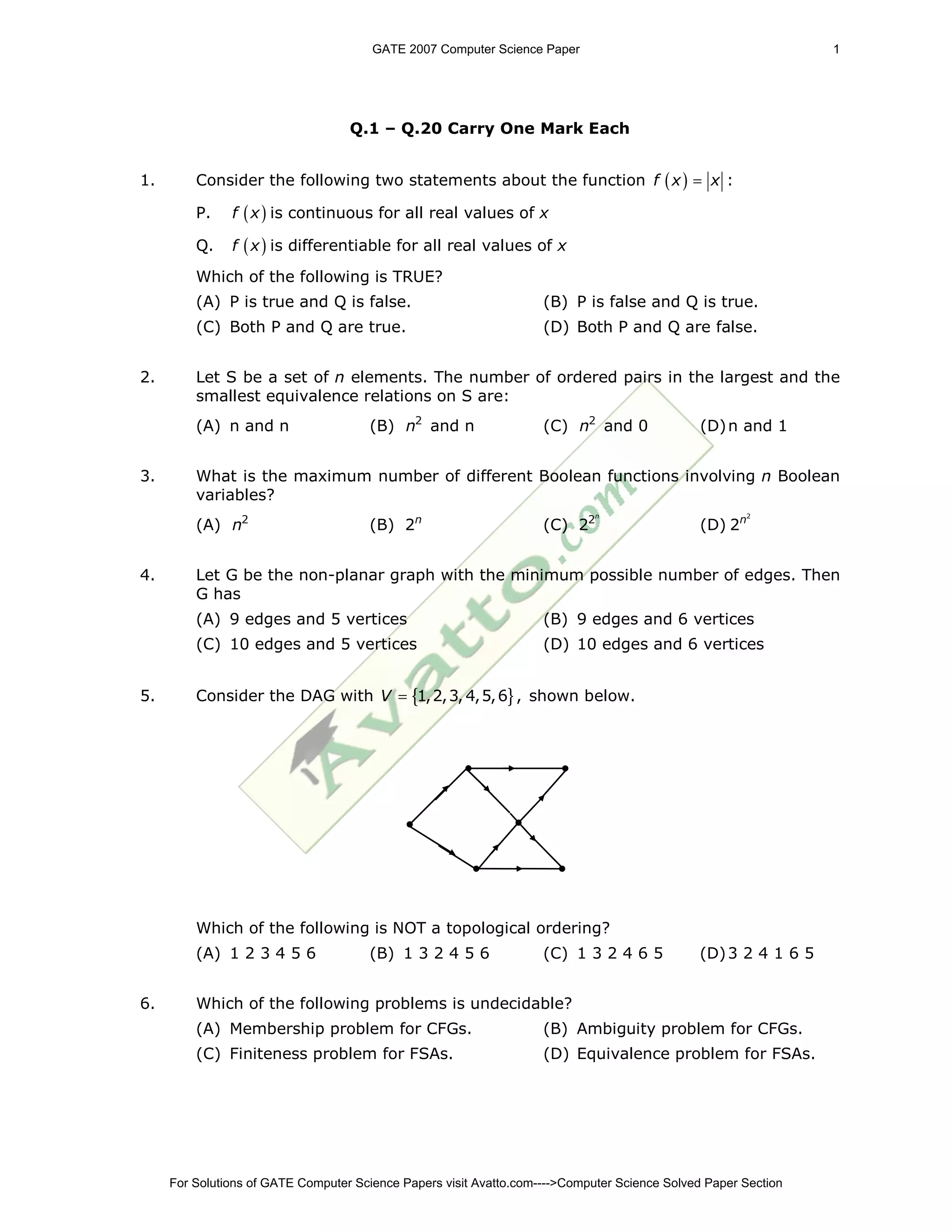 Gate Computer Science Solved Paper 2007 Pdf Programming Languages Computing