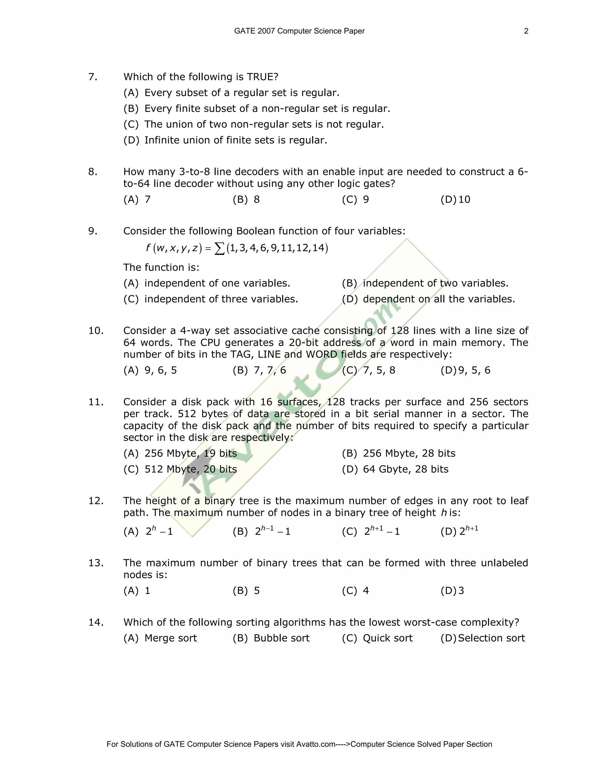 Gate Computer Science Solved Paper 2007 Pdf Programming Languages Computing