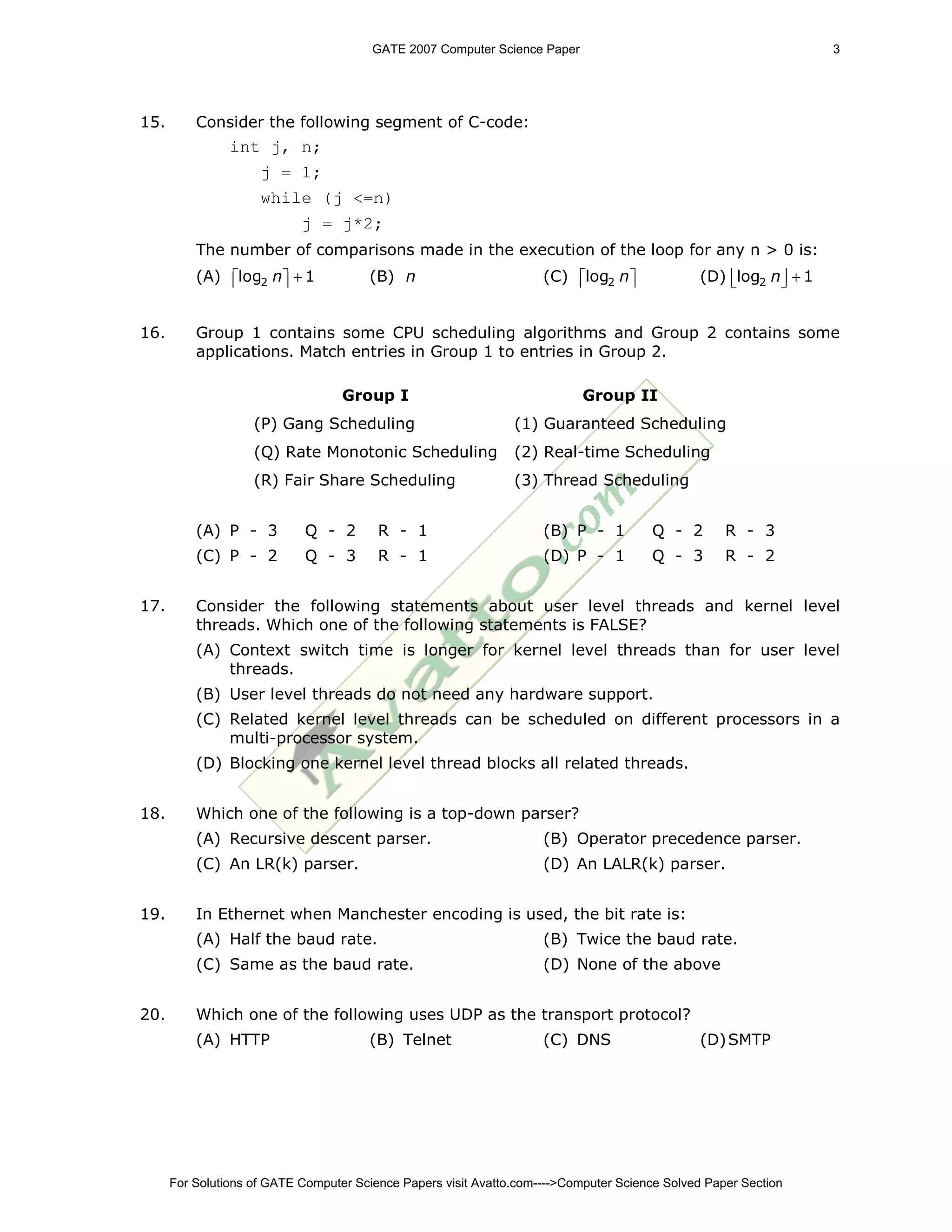 Gate Computer Science Solved Paper 2007 Pdf Programming Languages Computing