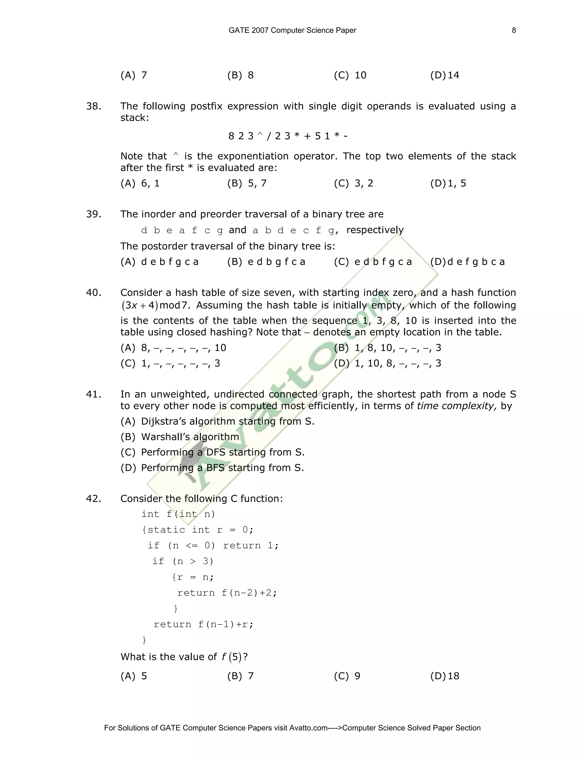Gate Computer Science Solved Paper 2007 Pdf Programming Languages Computing