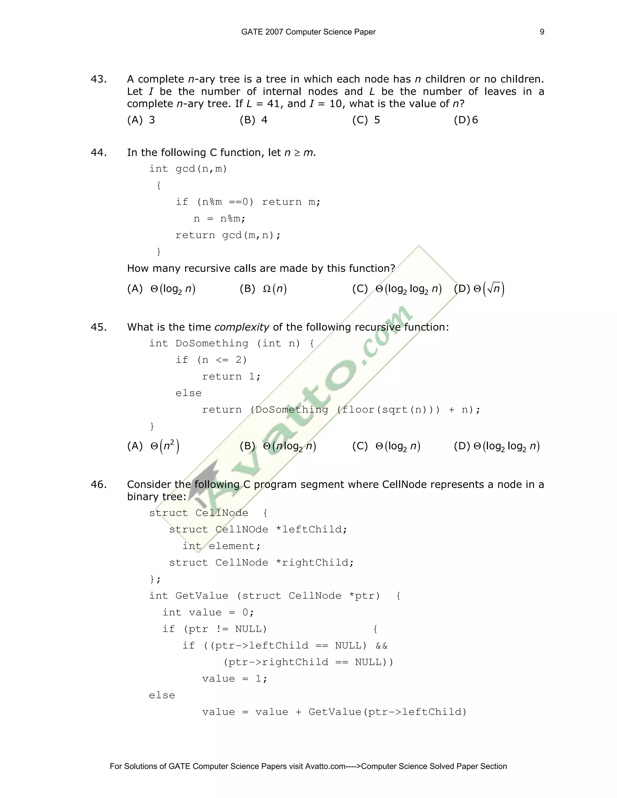 Gate Computer Science Solved Paper 2007 Pdf Programming Languages Computing