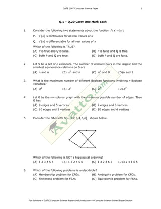 Gate Computer Science Solved Paper 2007 | PDF | Programming Languages | Computing