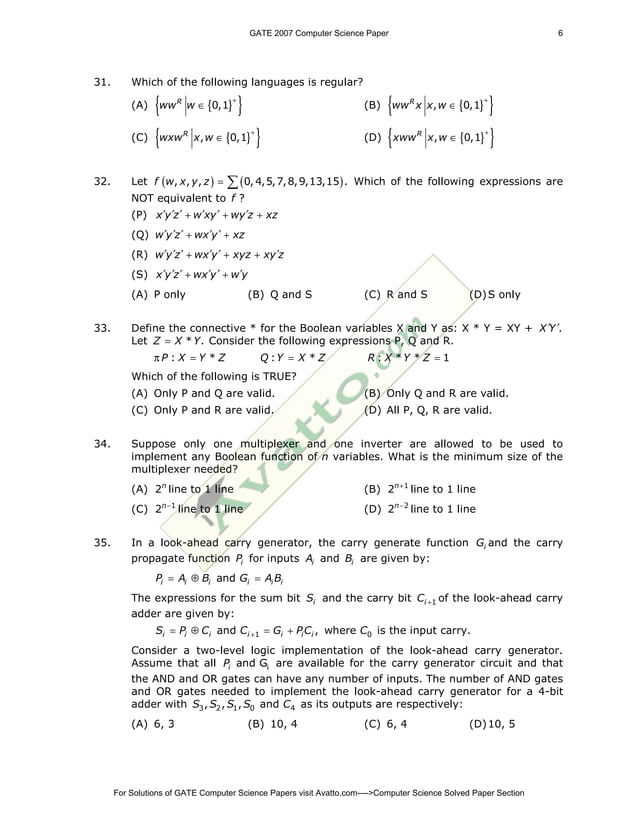 Gate Computer Science Solved Paper 2007 Pdf Programming Languages Computing