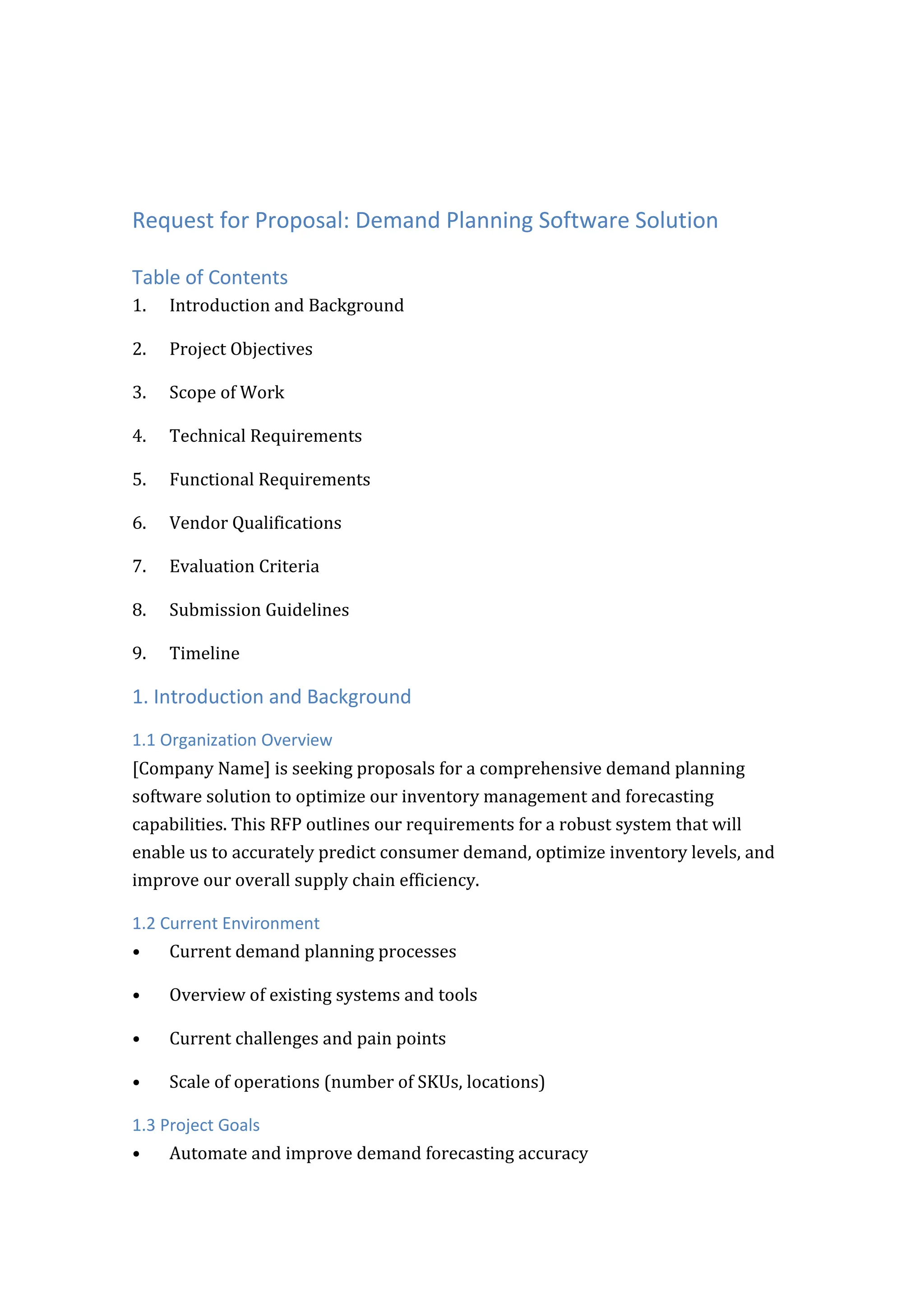 Demand Planning Software Solution RFP (Request for Proposal) Template | PDF