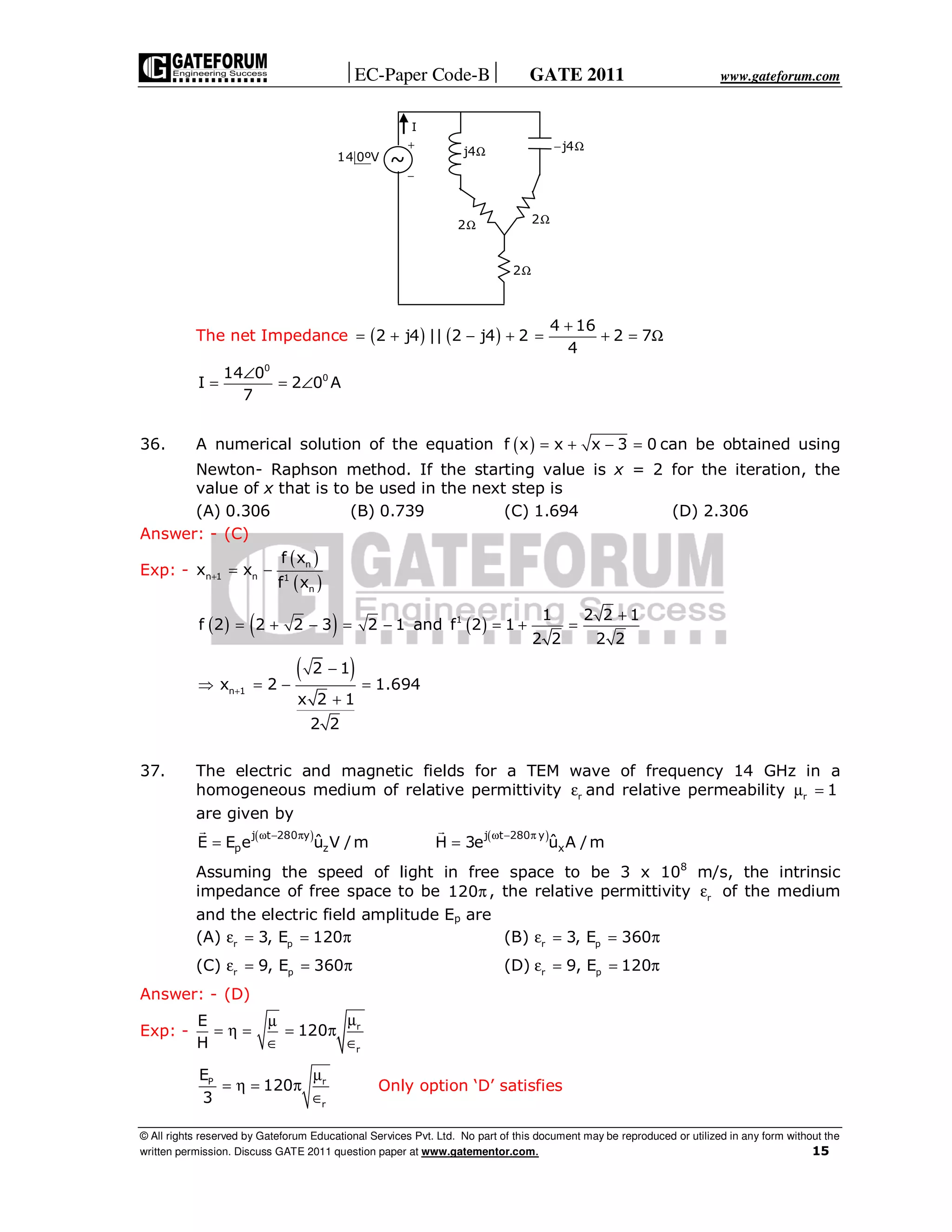 Gate ece question paper with answers 2011 | PDF