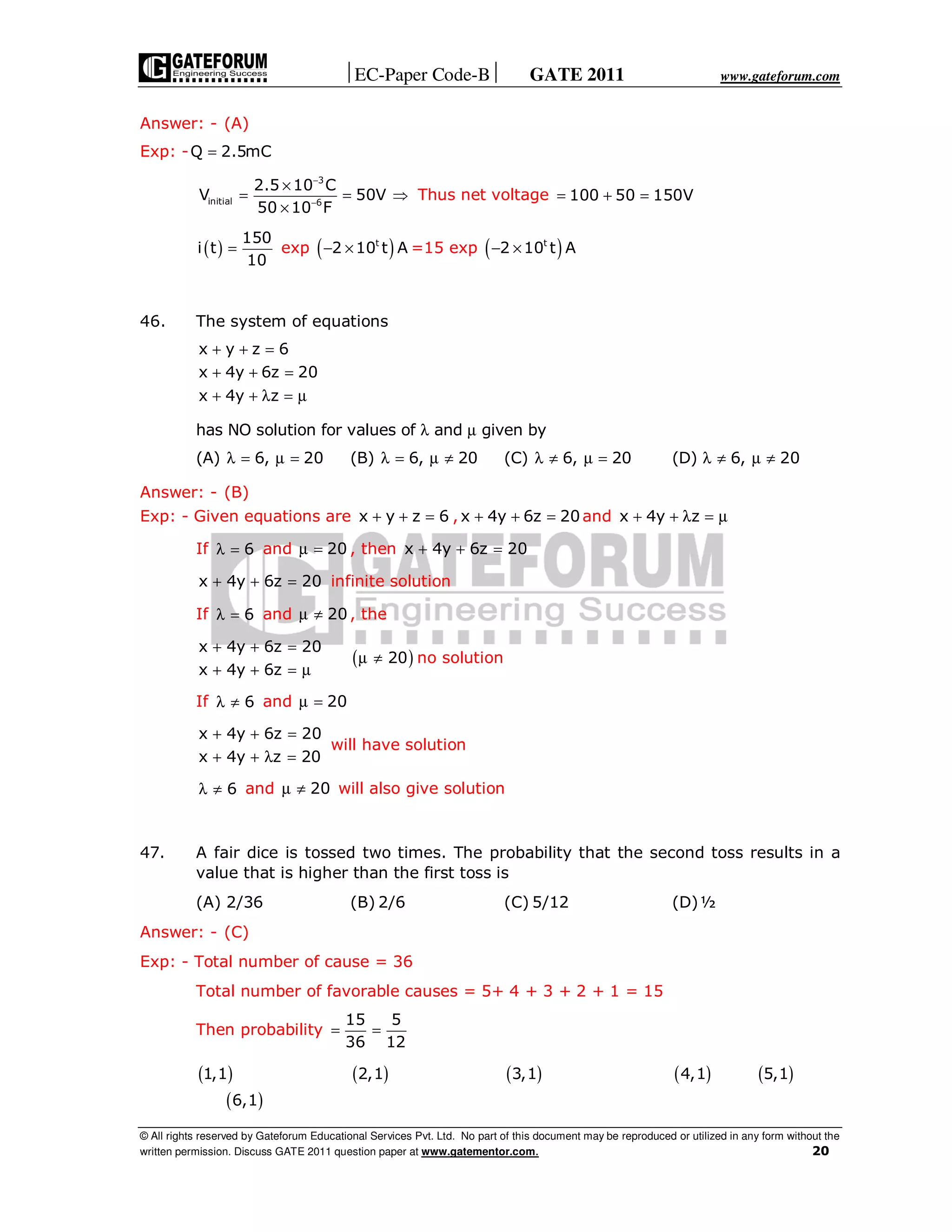 Gate ece question paper with answers 2011 | PDF