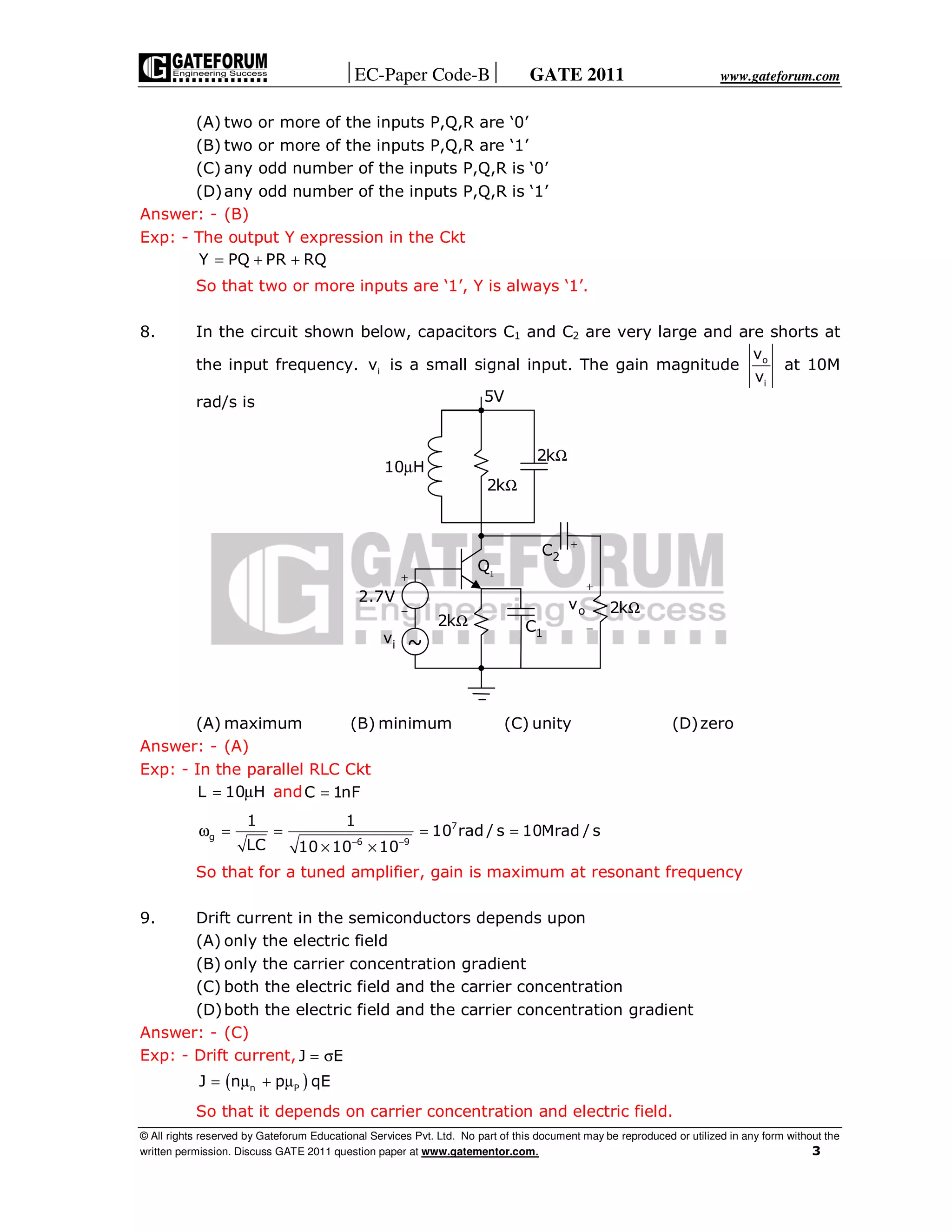Gate ece question paper with answers 2011 | PDF