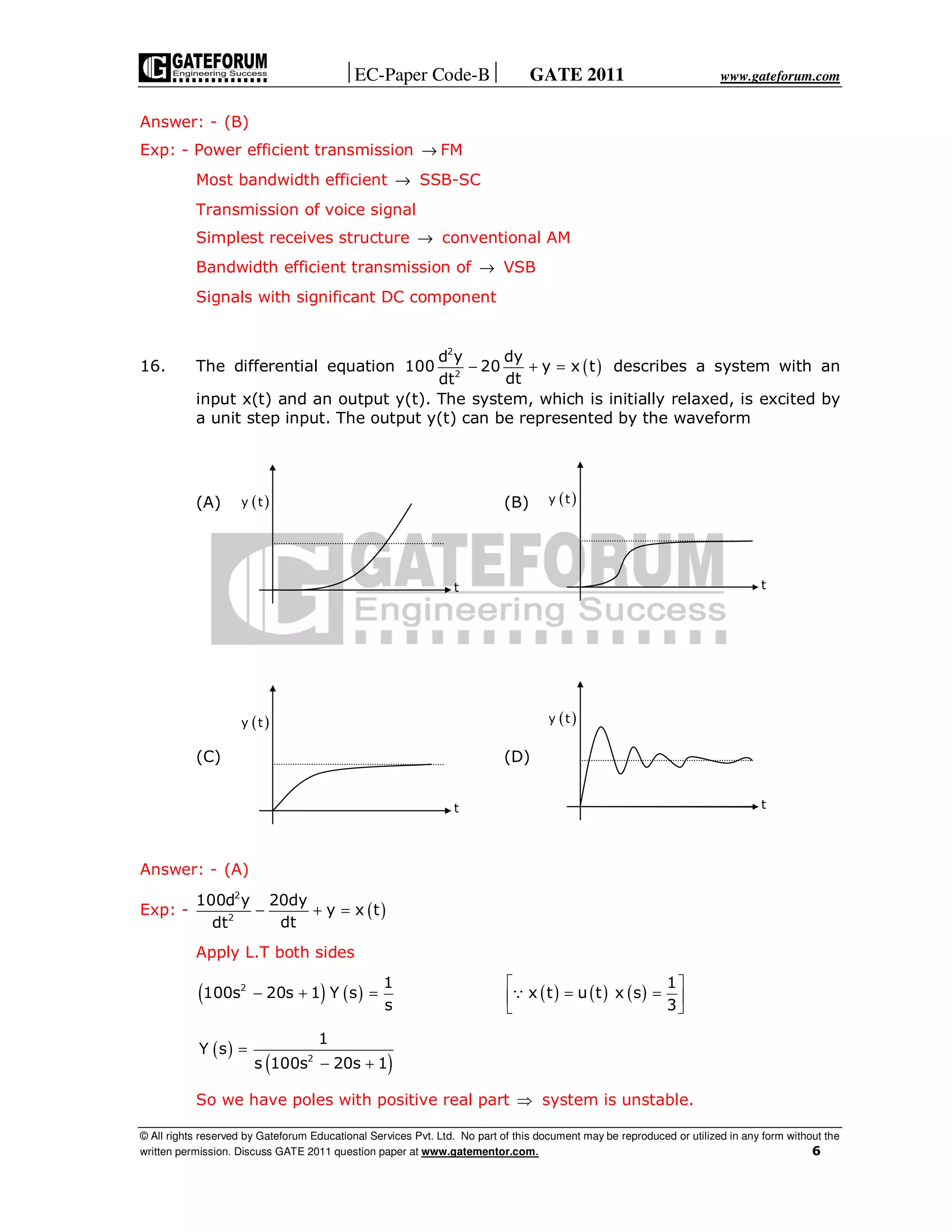 Gate ece question paper with answers 2011 | PDF