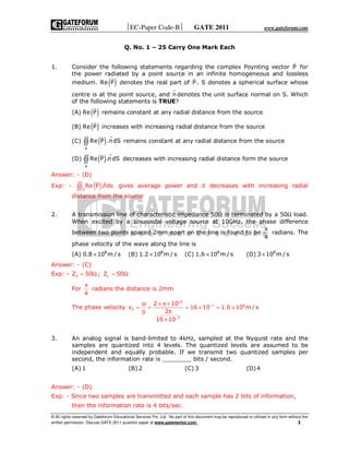Gate ece question paper with answers 2011 | PDF