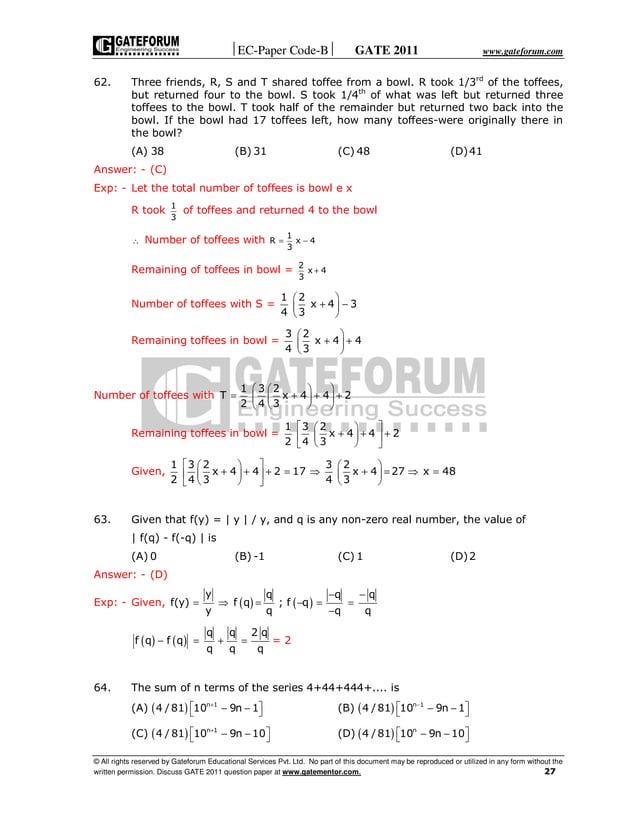 Gate ece question paper with answers 2011 | PDF