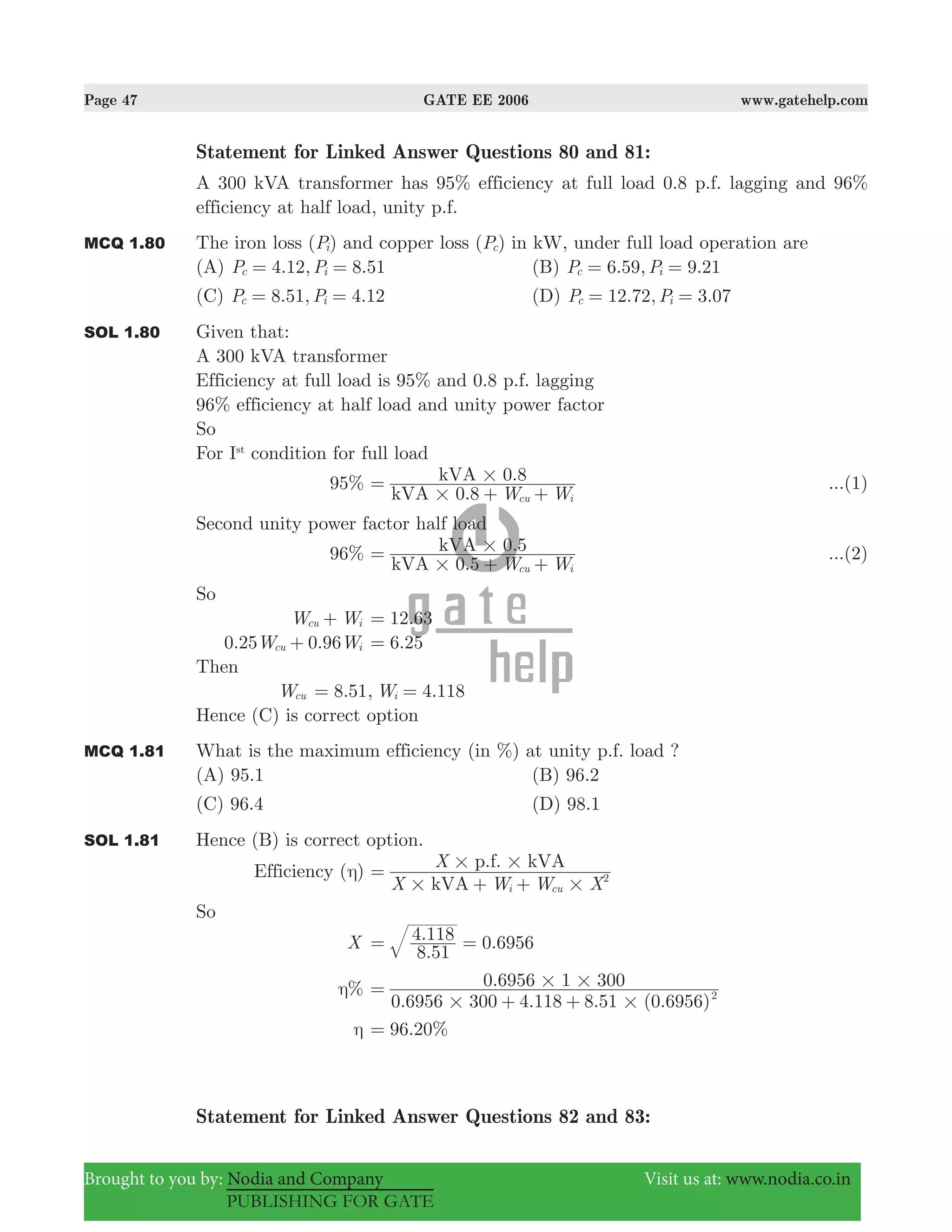 Gate ee 2006 with solutions | PDF