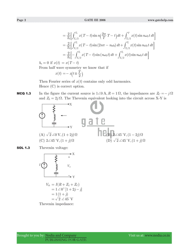 Gate ee 2006 with solutions | PDF