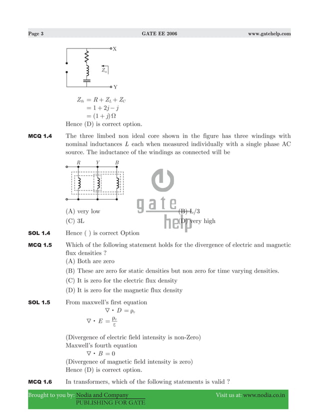 Gate ee 2006 with solutions | PDF