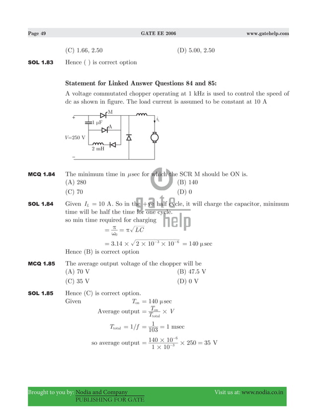 Gate ee 2006 with solutions | PDF