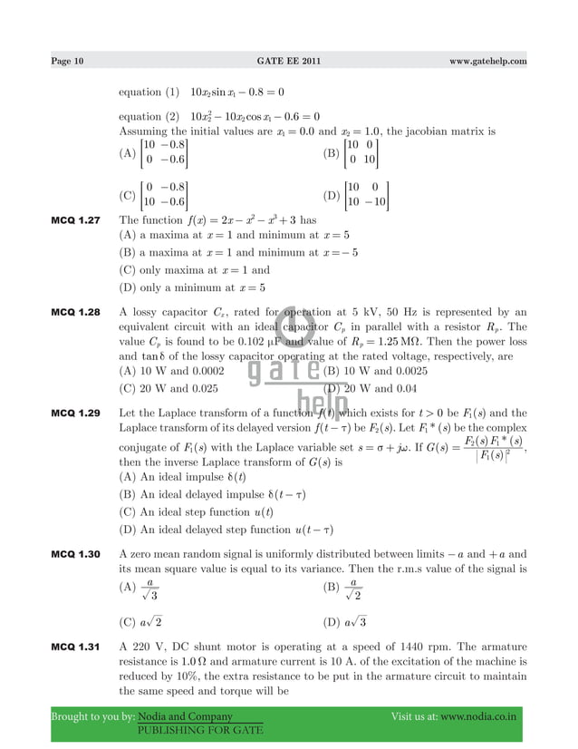 Gate ee 2011 with solutions