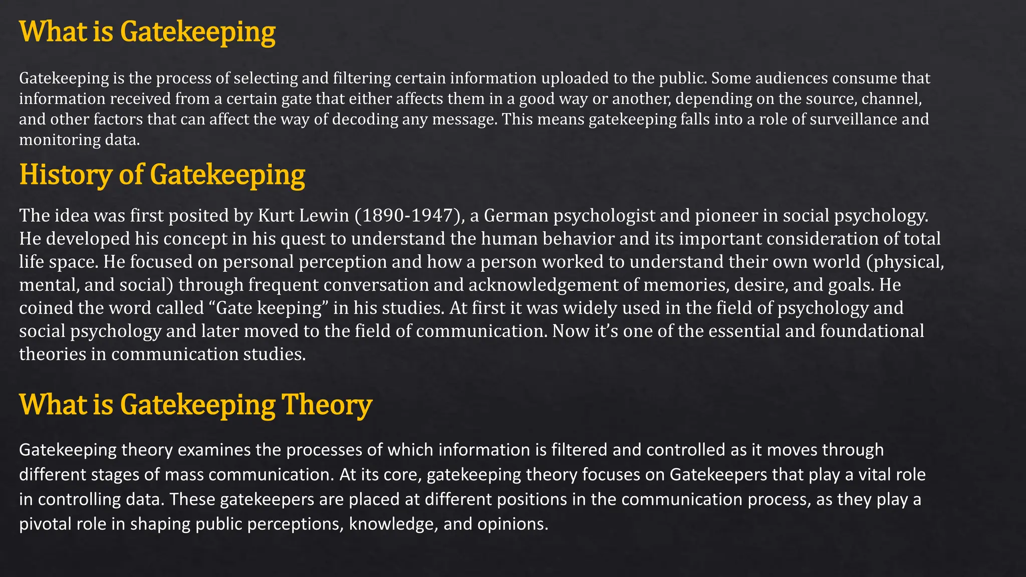 Gate-Keeping Theory in the Course Media Theories | PPTX