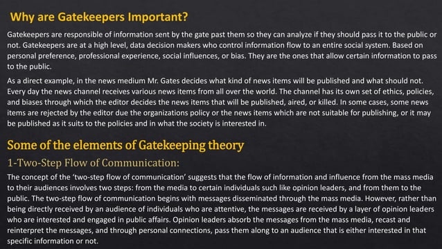 Gate-Keeping Theory in the Course Media Theories | PPTX | Media ...