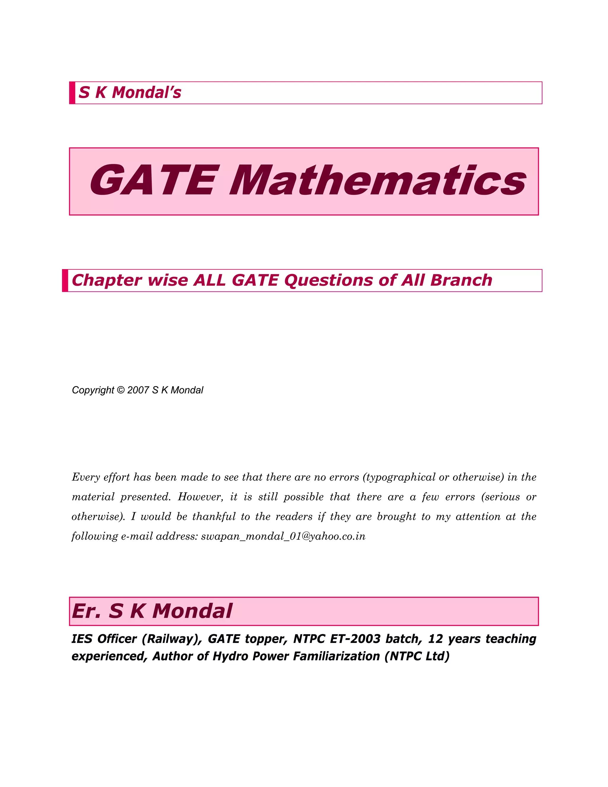 Gate mathematics chapter wise all gate questions of all branch | PDF