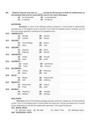 Comprehensive English Verbal Ability and Reading Comprehension Test | PDF