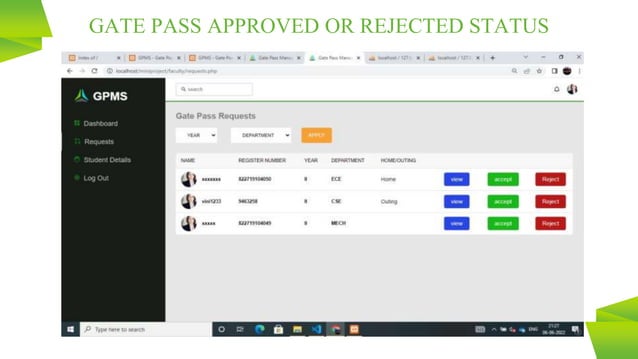 GATE PASS MANAGEMENT SYSTEM.pptx | Educational Assessment | Education