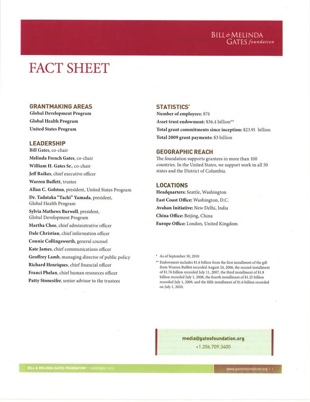 Gates Foundation Fact Sheet | PDF