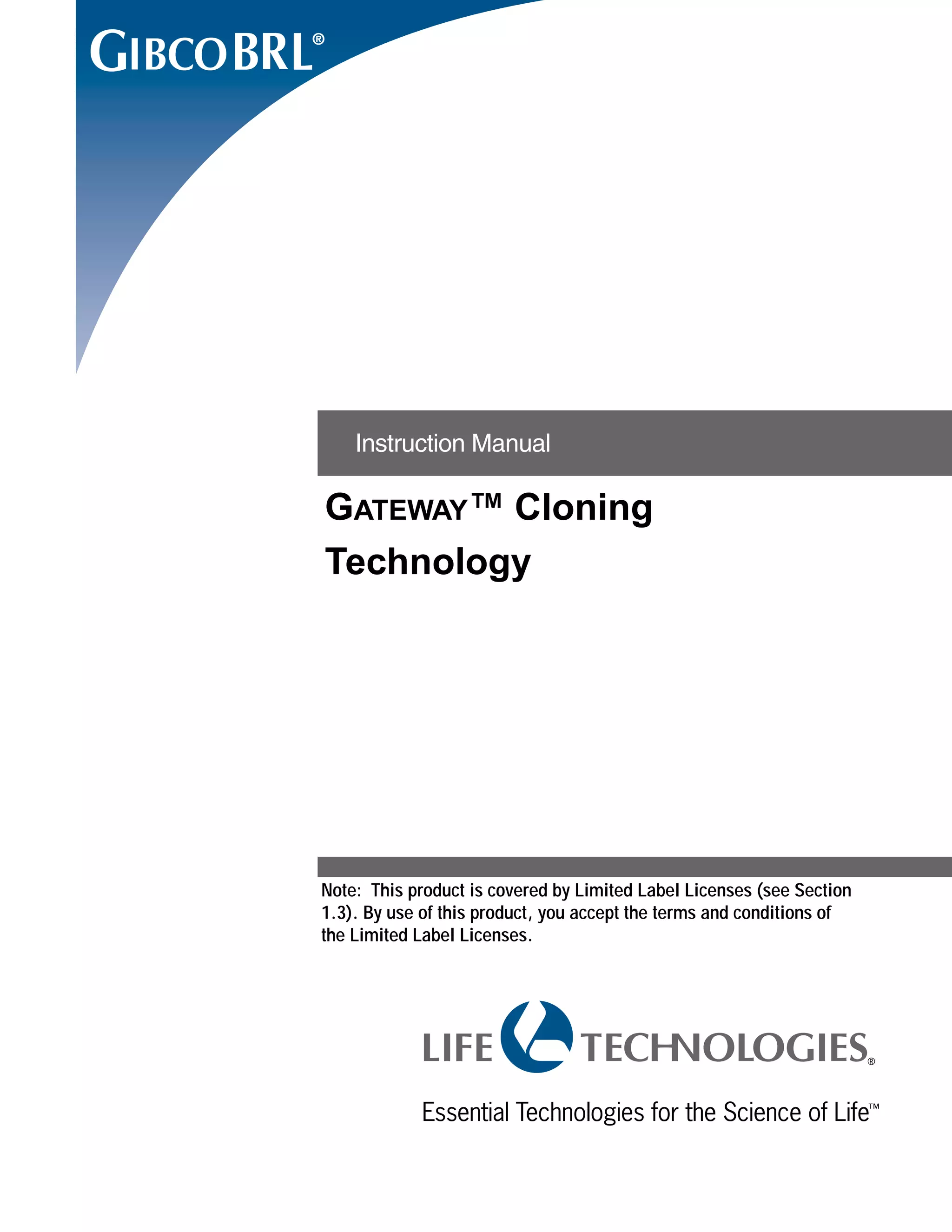 Gateway Cloning Technology - Instruction Manual | PDF