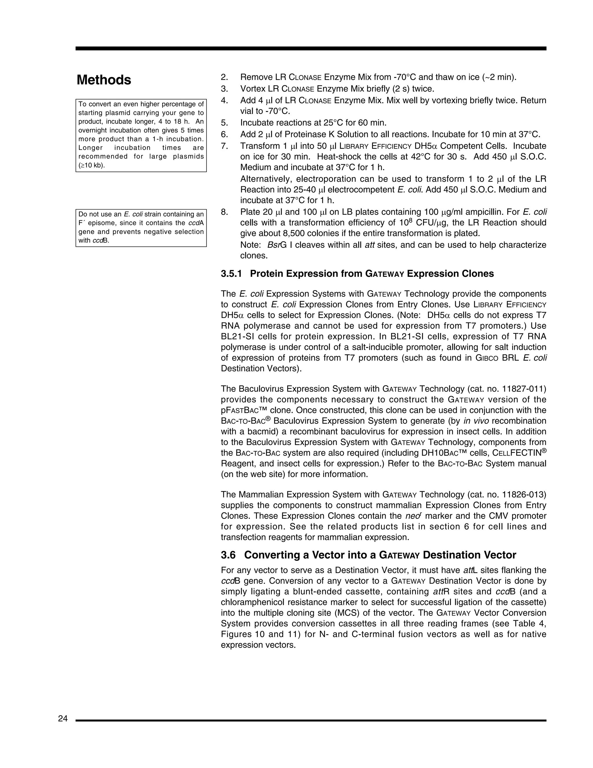 Gateway Cloning Technology - Instruction Manual | PDF
