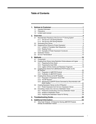 Gateway Cloning Technology - Instruction Manual | PDF