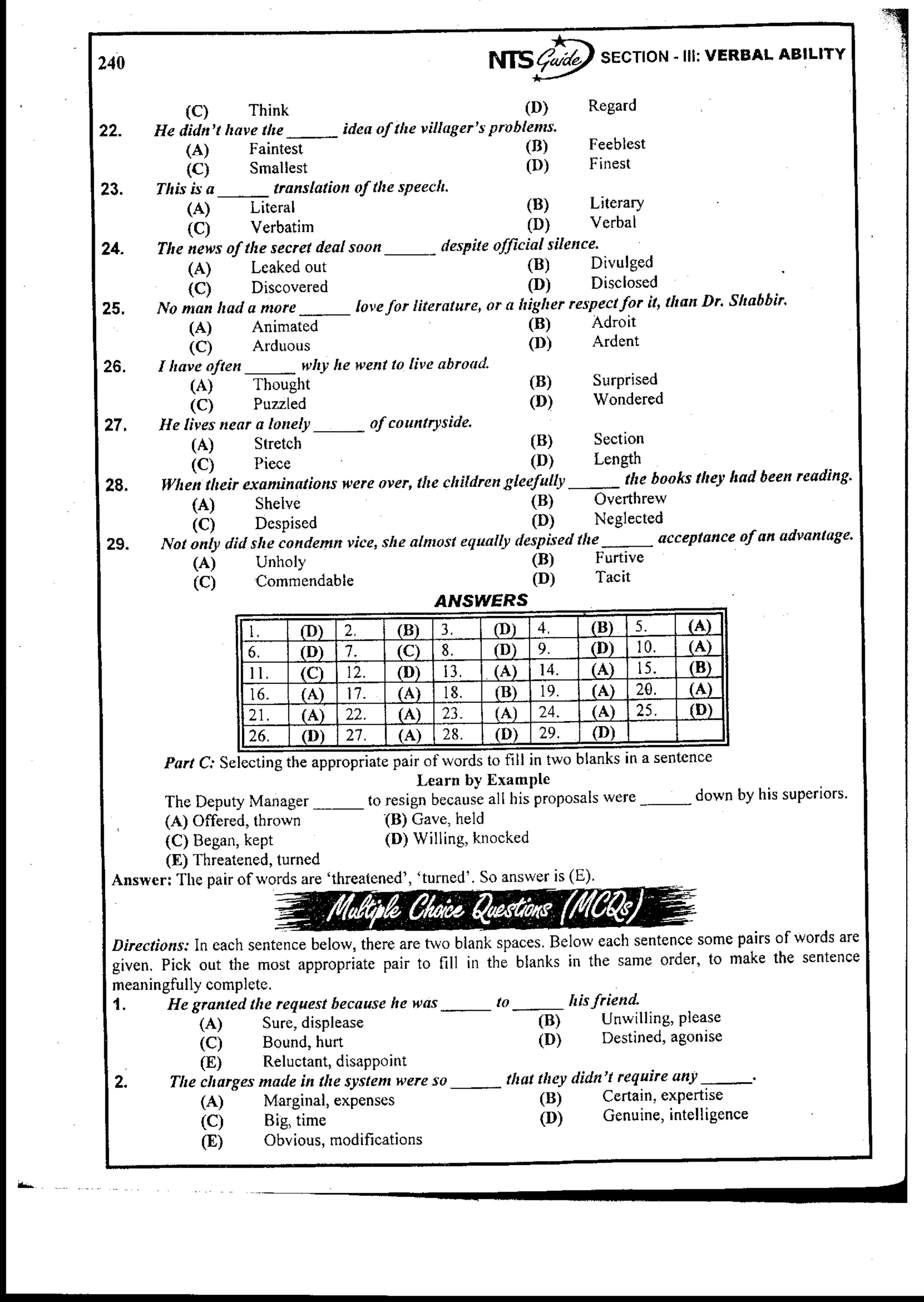 GAT & NTS - Verbal Ability | PDF