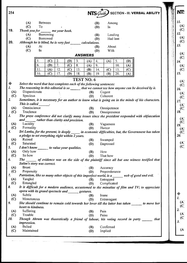 GAT & NTS - Verbal Ability | PDF