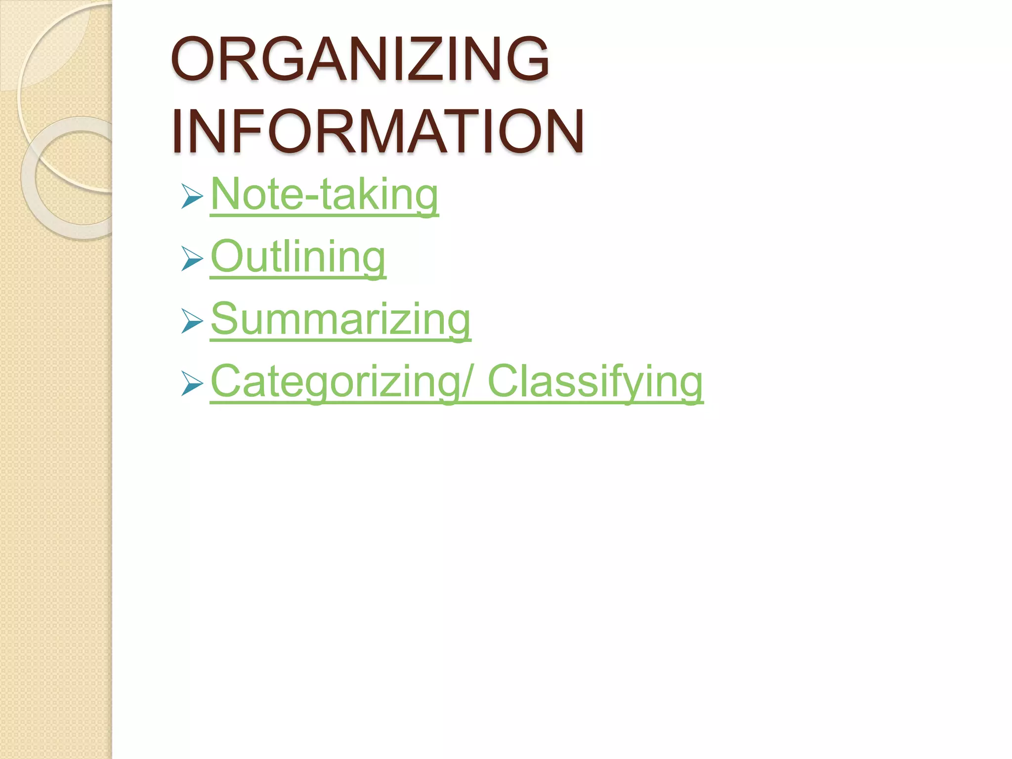 Gathering and organizing information developental reading | PPTX