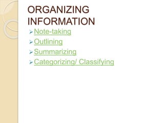 Gathering and organizing information developental reading | PPT