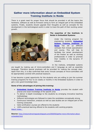 Gather more information about an Embedded System Training Institute in ...