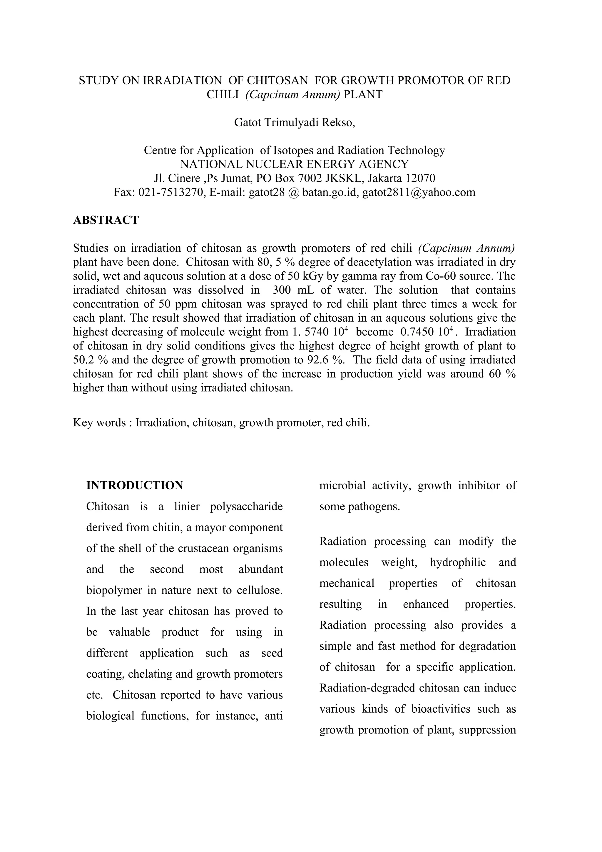 Gatot trimulyadi irradiated chitosan as growth promoter | PDF