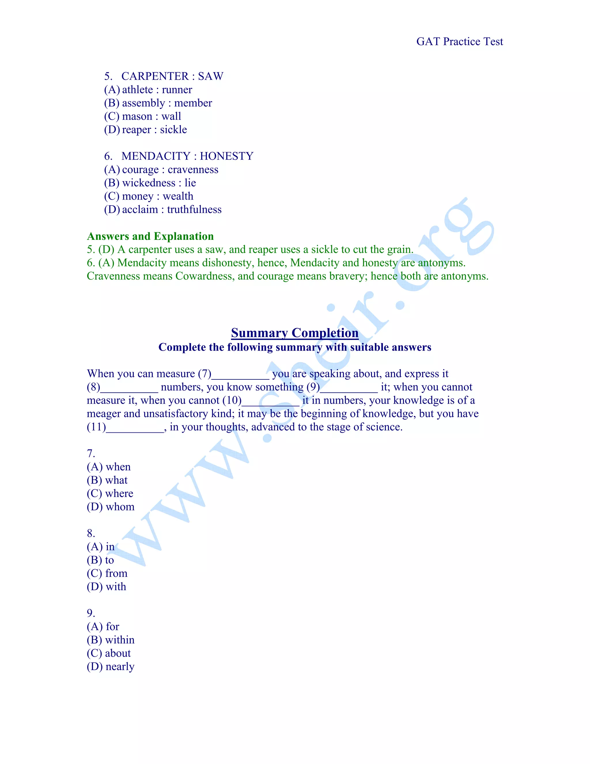 Gat sample paper | PDF