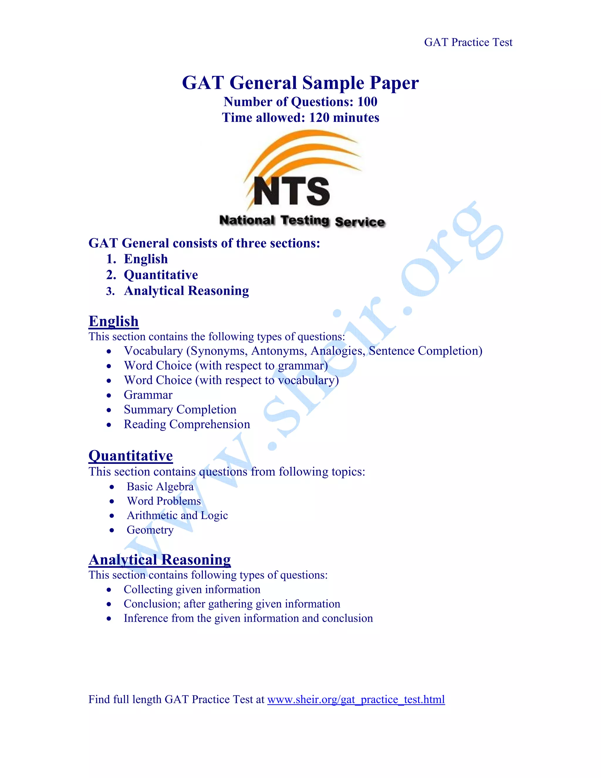 Gat sample paper | PDF