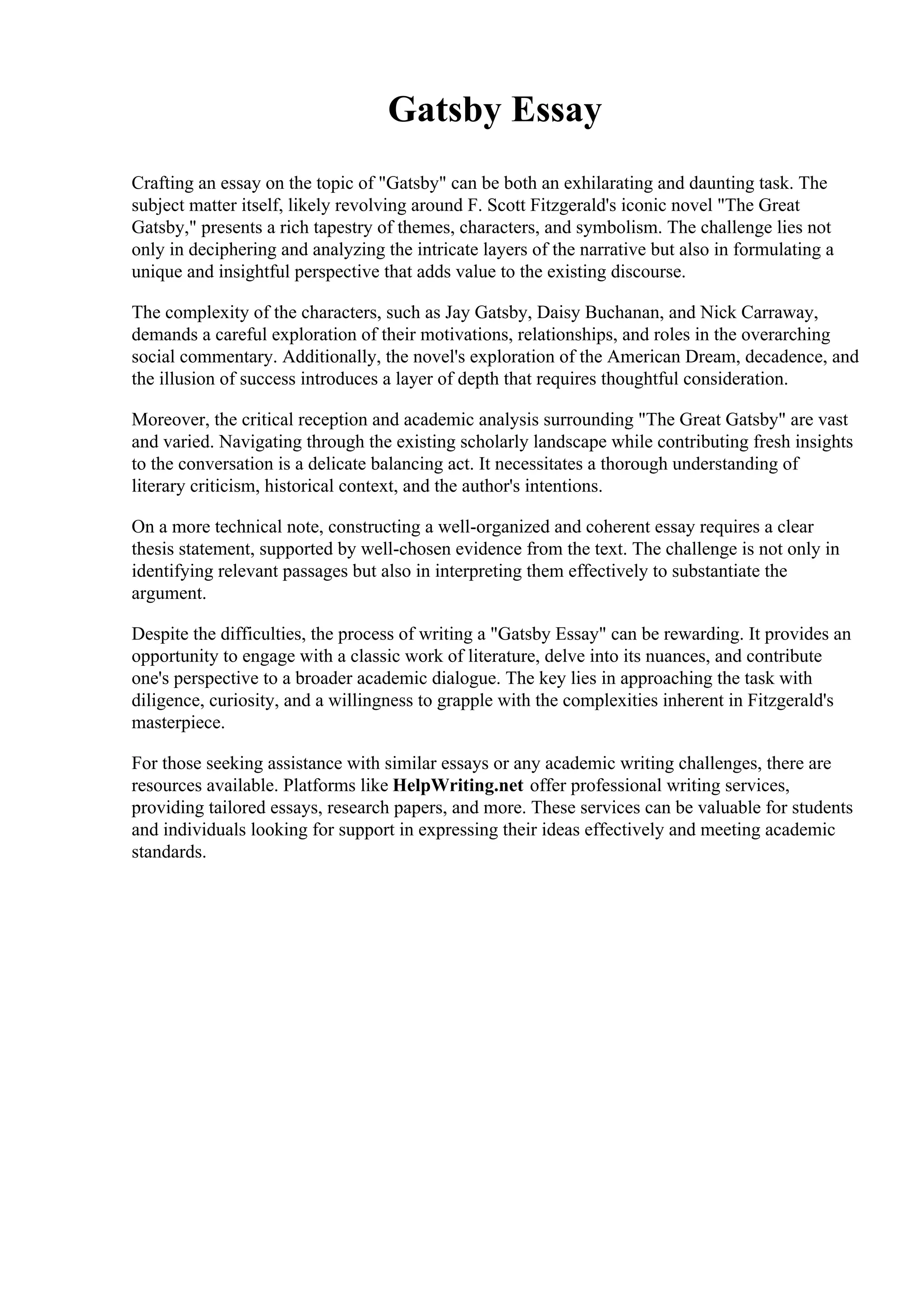 Gatsby Essay | PDF