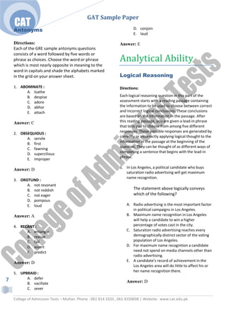 GAT NTS SAMPLE PAPERS MATERIAL PART 7 | PDF
