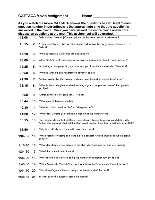 Gattaca questions | DOC