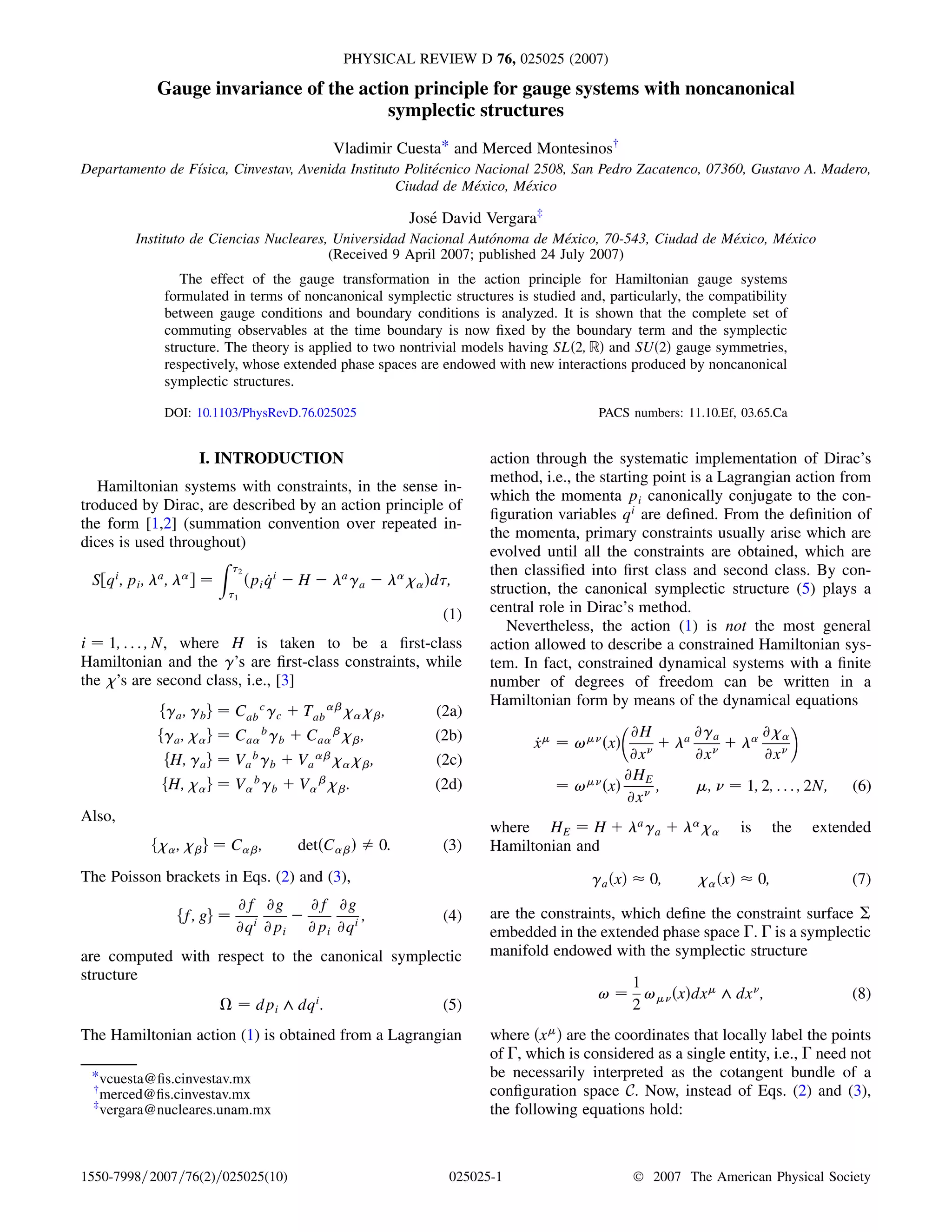 Gauge Invariance Of The Action Principle For Gauge Systems With Noncanonical Symplectic ...