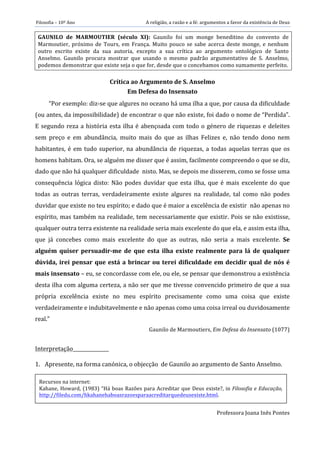 Crítica ao argumento ontológico (Gaunilo) | PDF