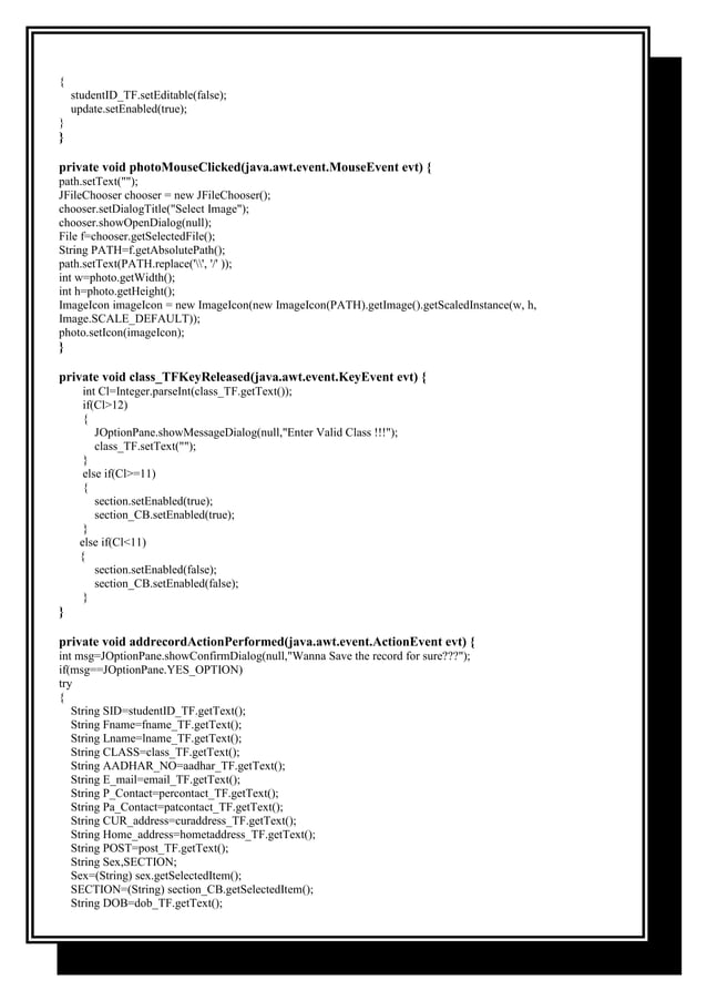 class 12 board project on database connectivity (java to SQL) | DOC